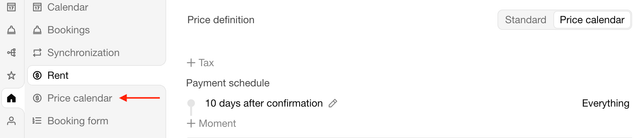 Price calendar | Bookingmood docs